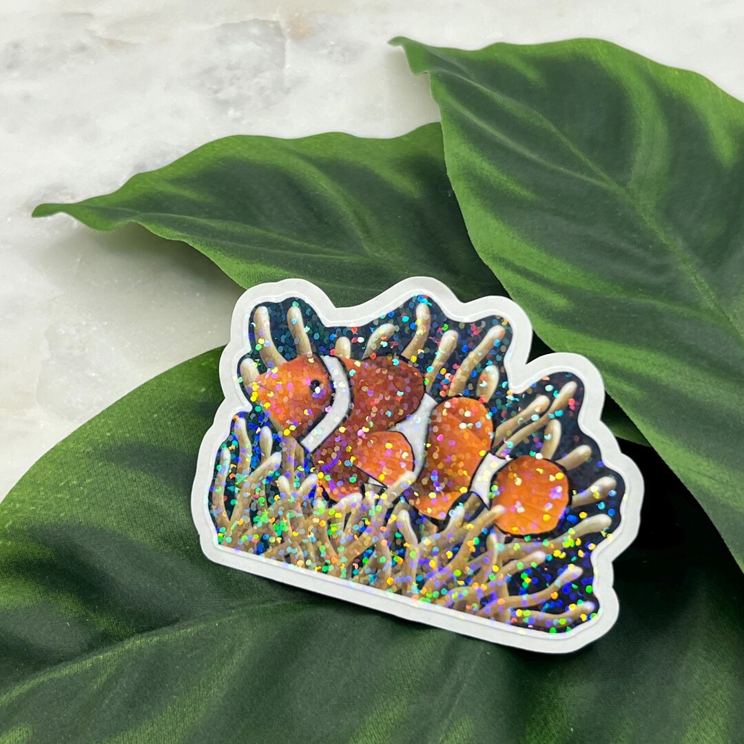 Clown Fish in Sea Anemones Holographic Sticker, Sparkly Clown Fish ...