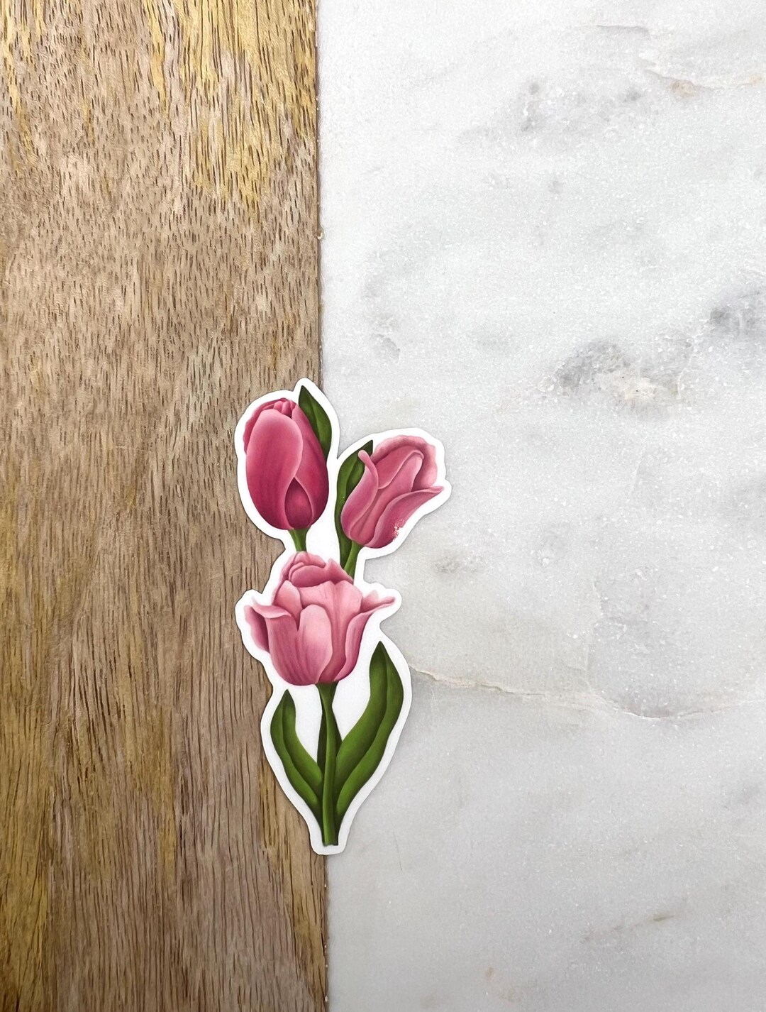 Pink Tulips Flower Sticker, Pretty Pink Floral Sticker, Floral Themed ...
