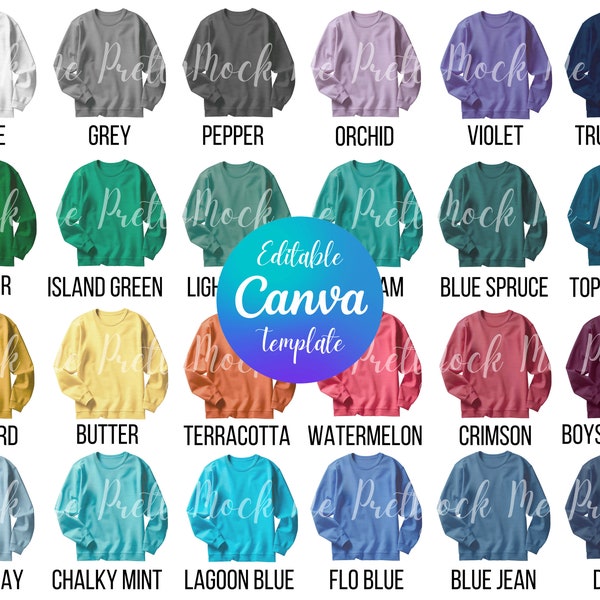 Editable Comfort Colors Color Chart - Etsy