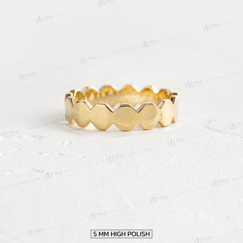 Octagon Band, Octagon Wedding Band Solid Gold, Bolt Shape Ring, Wedding ...