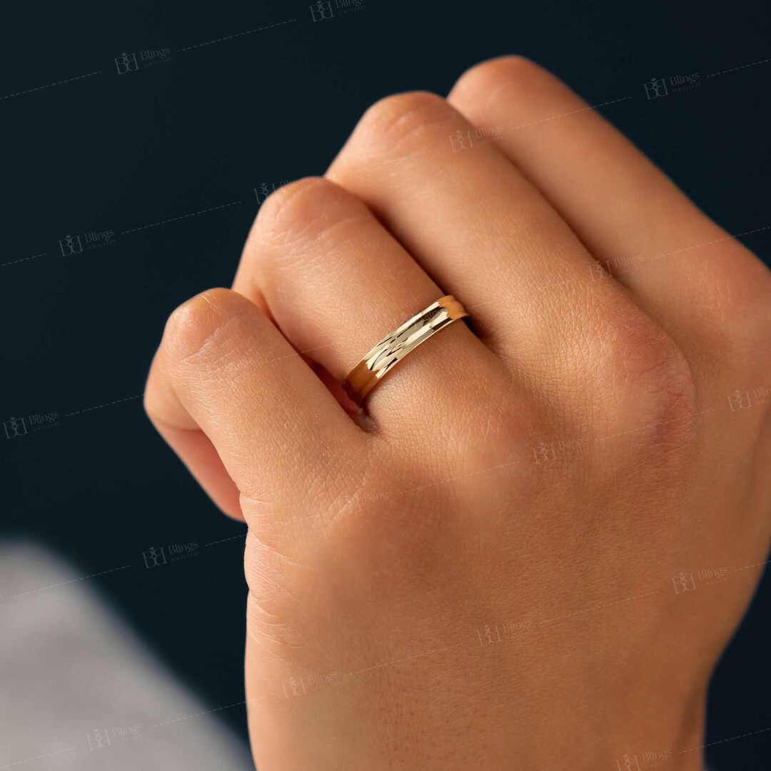 14k Solid Gold Unique Wedding Band, 2mm 7mm Gold Ring, Comfort Fit ...