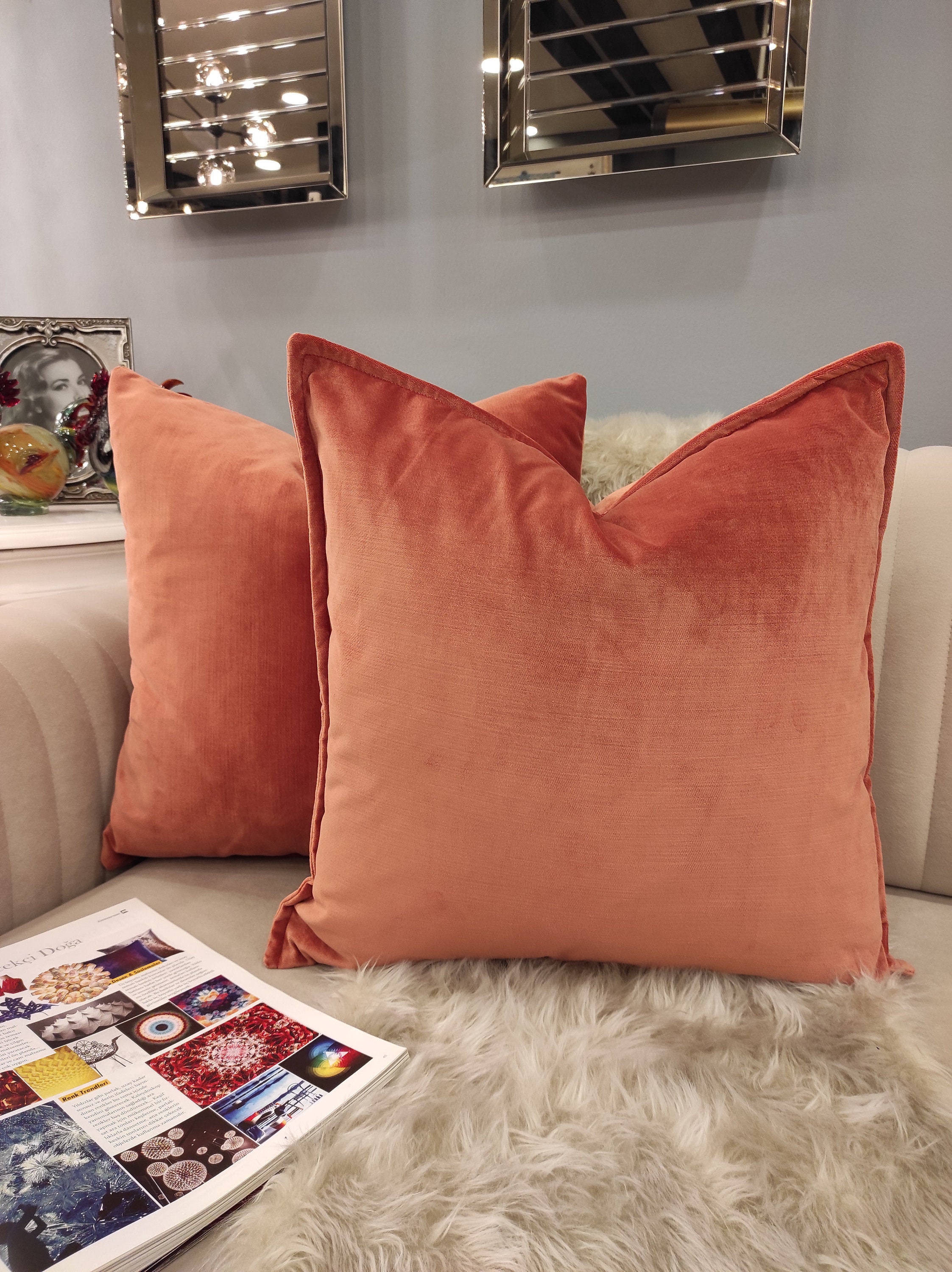Luxurious Salmon Pink Velvet Pillow Cover pink Velvet Throw - Etsy