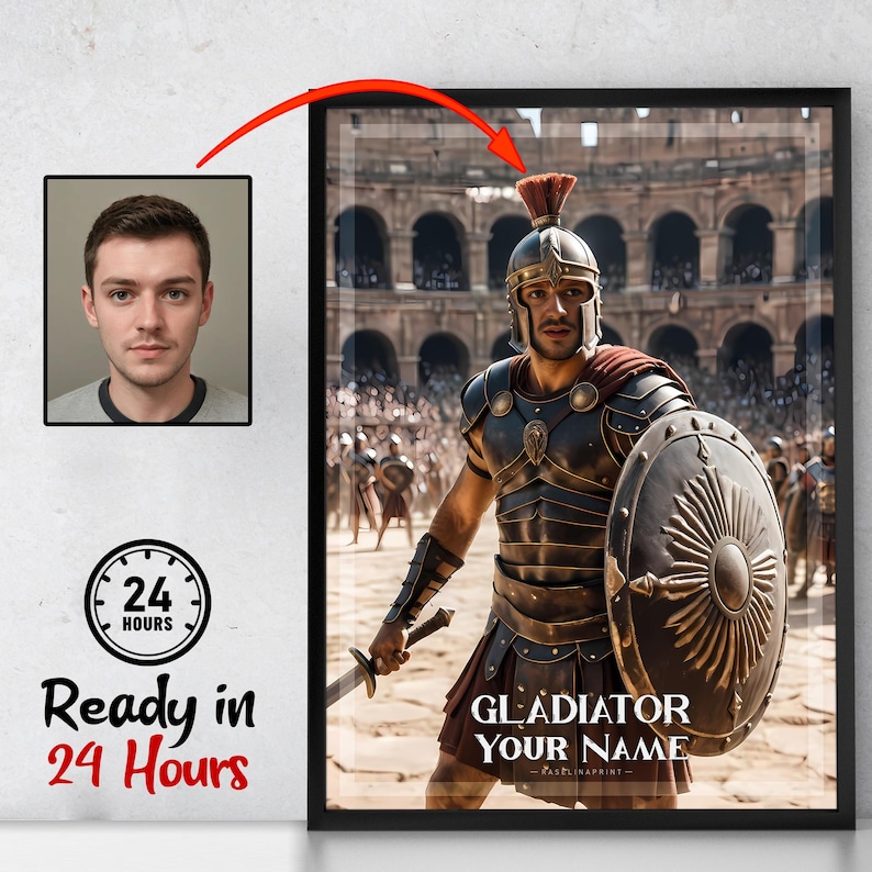 Custom Gladiator Man Portrait, Personalized Warrior Portrait, Gift for ...
