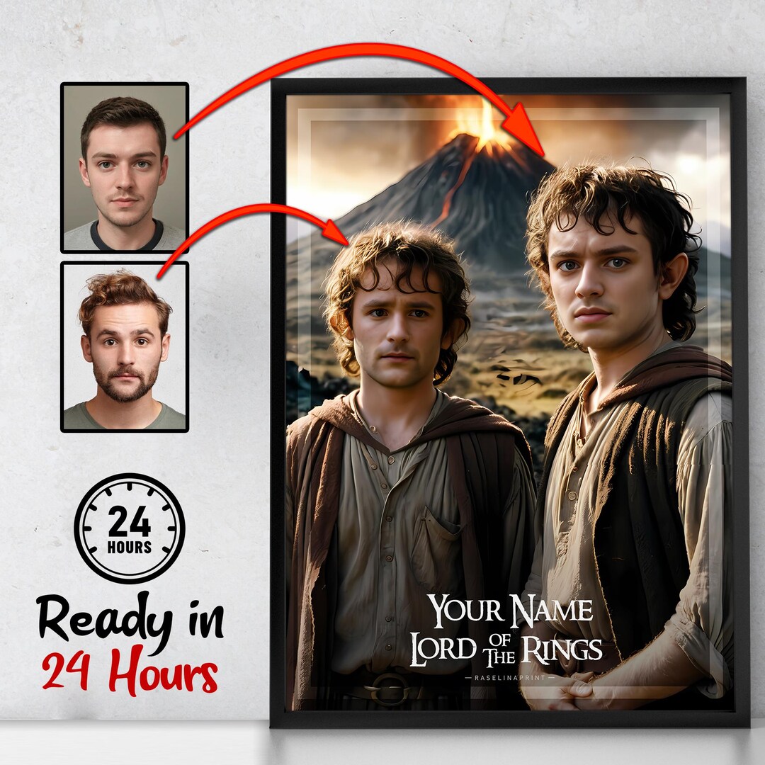 Customizable Frodo and Sam Portrait, Personalized Movie Portrait, Gift ...