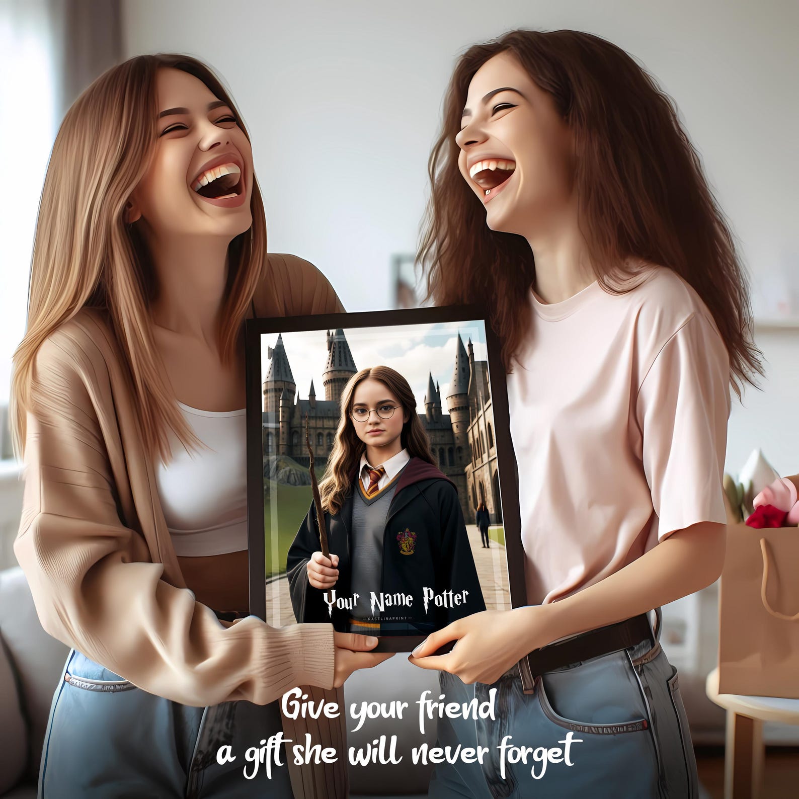 Custom Wizard Girl Portrait, Personalized Movie Portrait, Digital ...