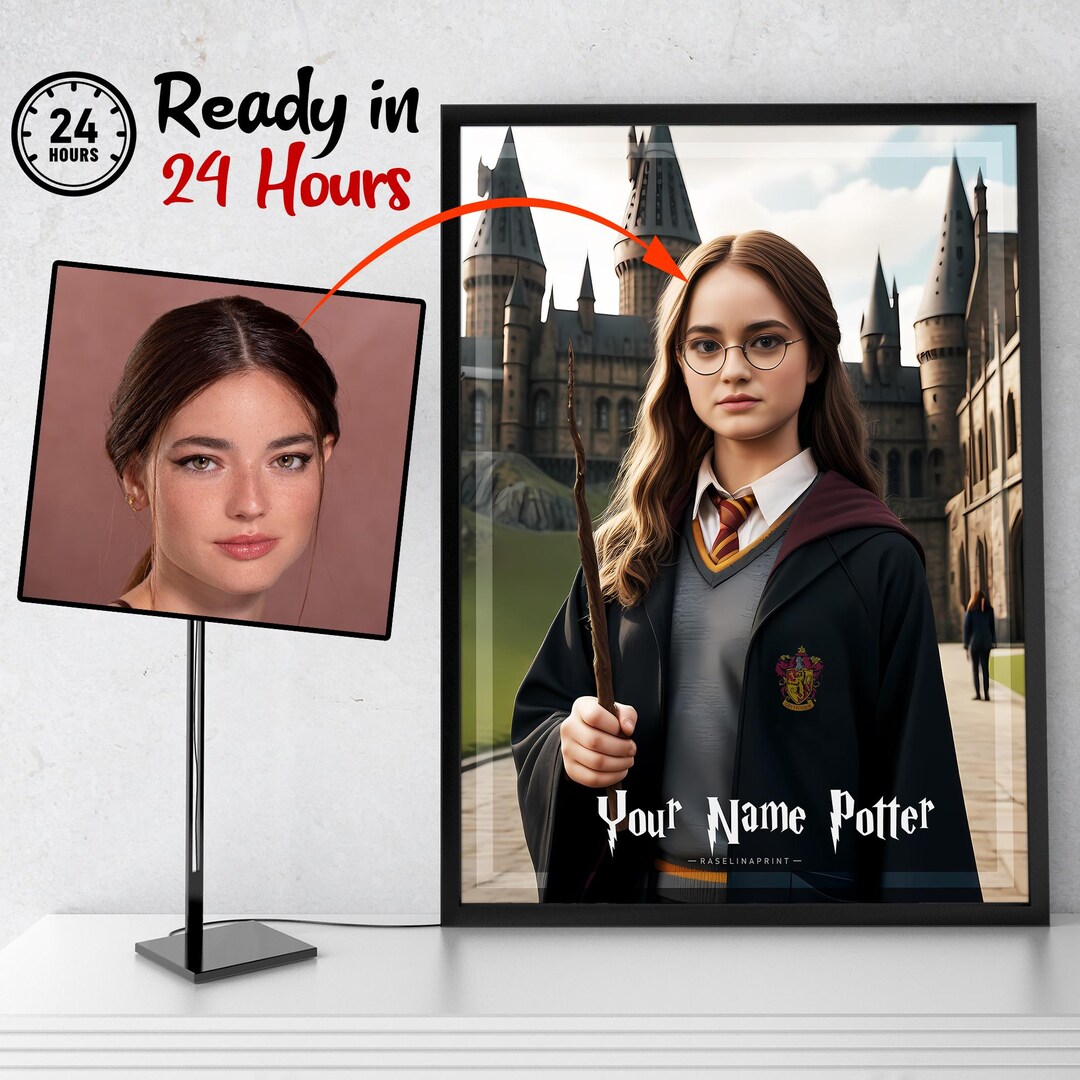 Custom Wizard Girl Portrait, Personalized Movie Portrait, Digital ...