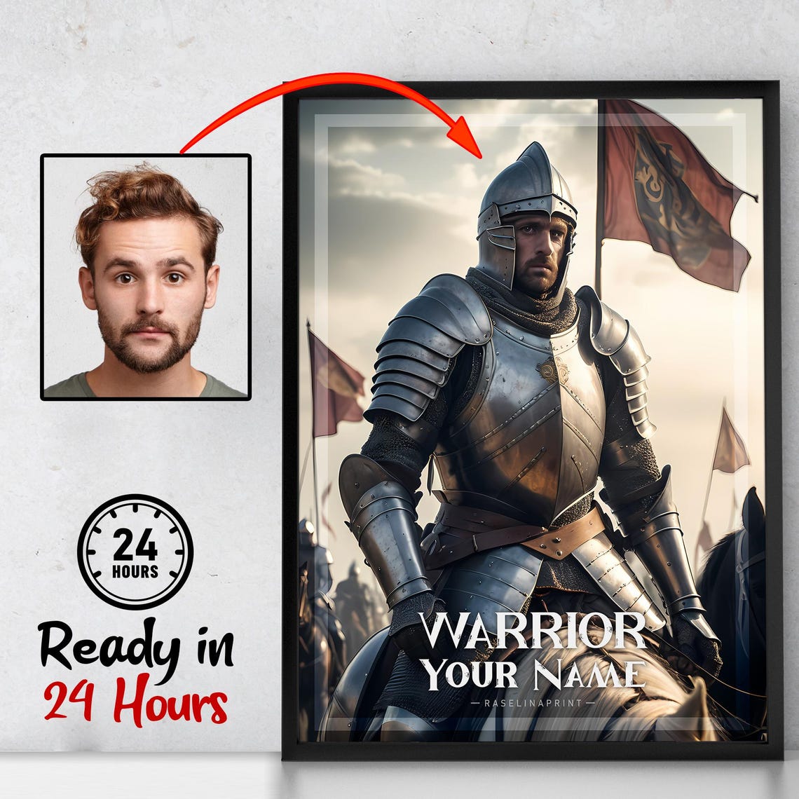 Custom Warrior Man Portrait, Personalized Warrior Portrait, Gift for ...