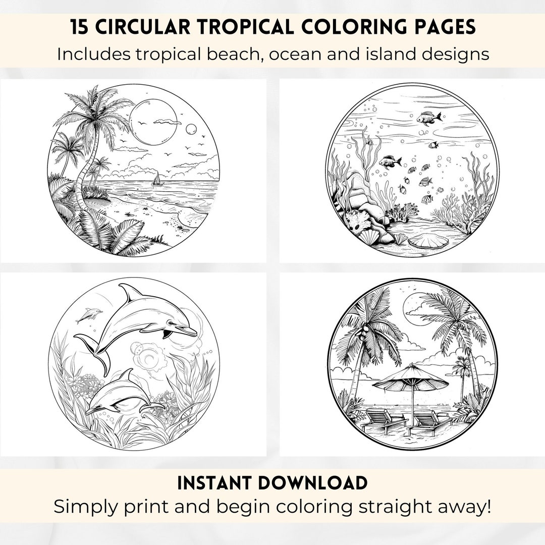 Circular Tropical Coloring Pages, Tropical Island Coloring Sheets ...