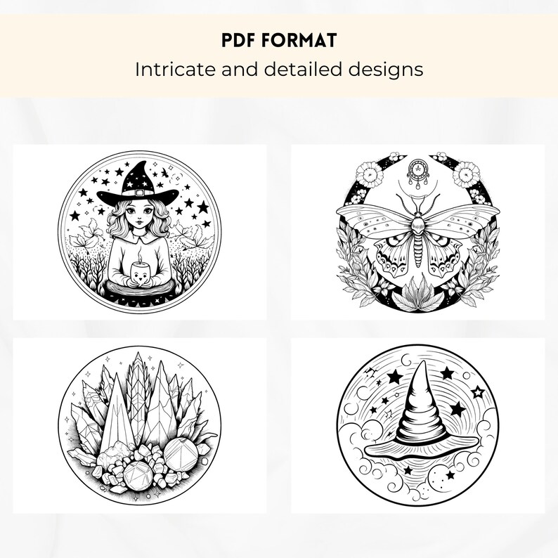 Circular Witchy Adult Coloring Pages, Wiccan Coloring Pages, Witch ...