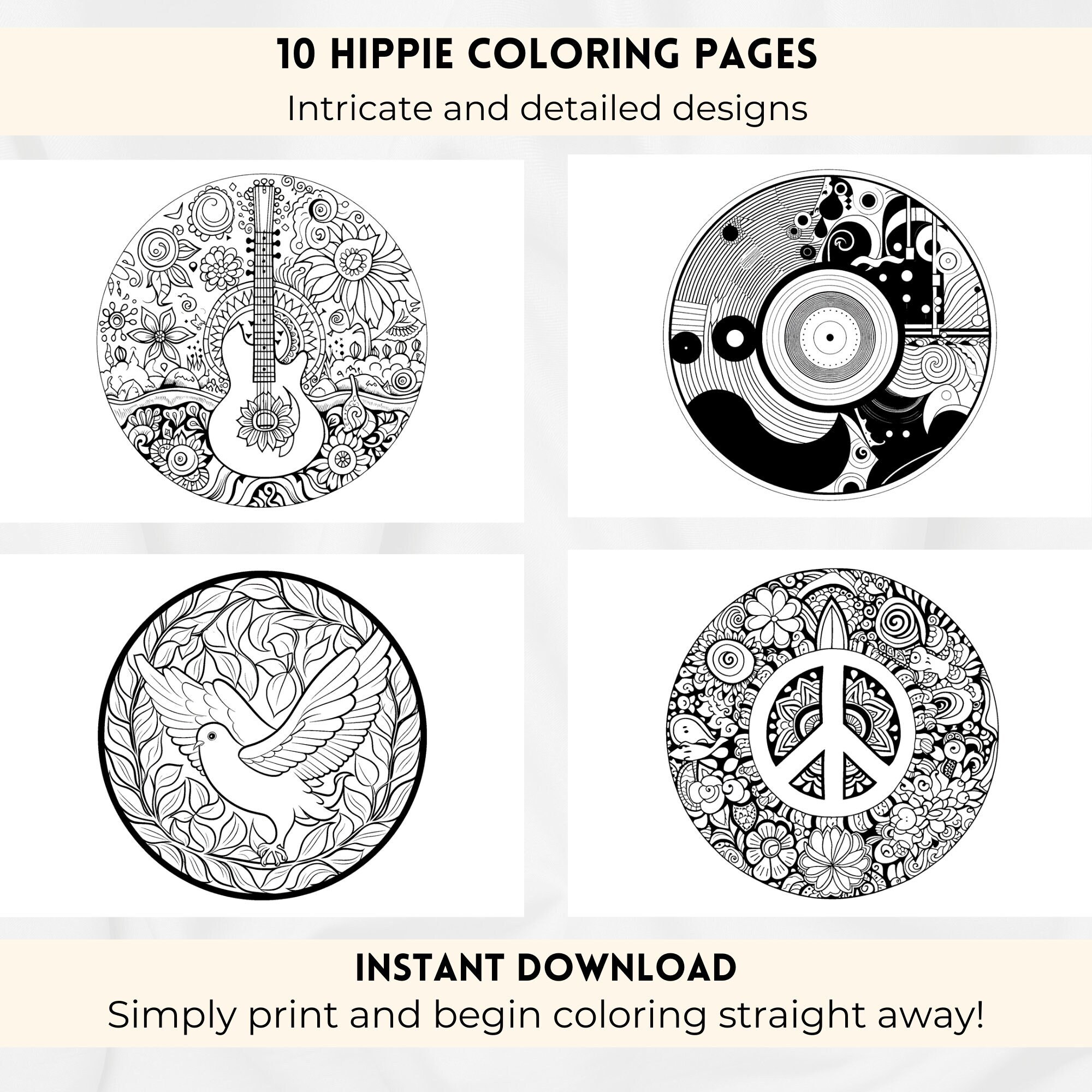 Circular Hippie Adult Coloring Pages, 70s Adult Coloring Pages, Trippy ...
