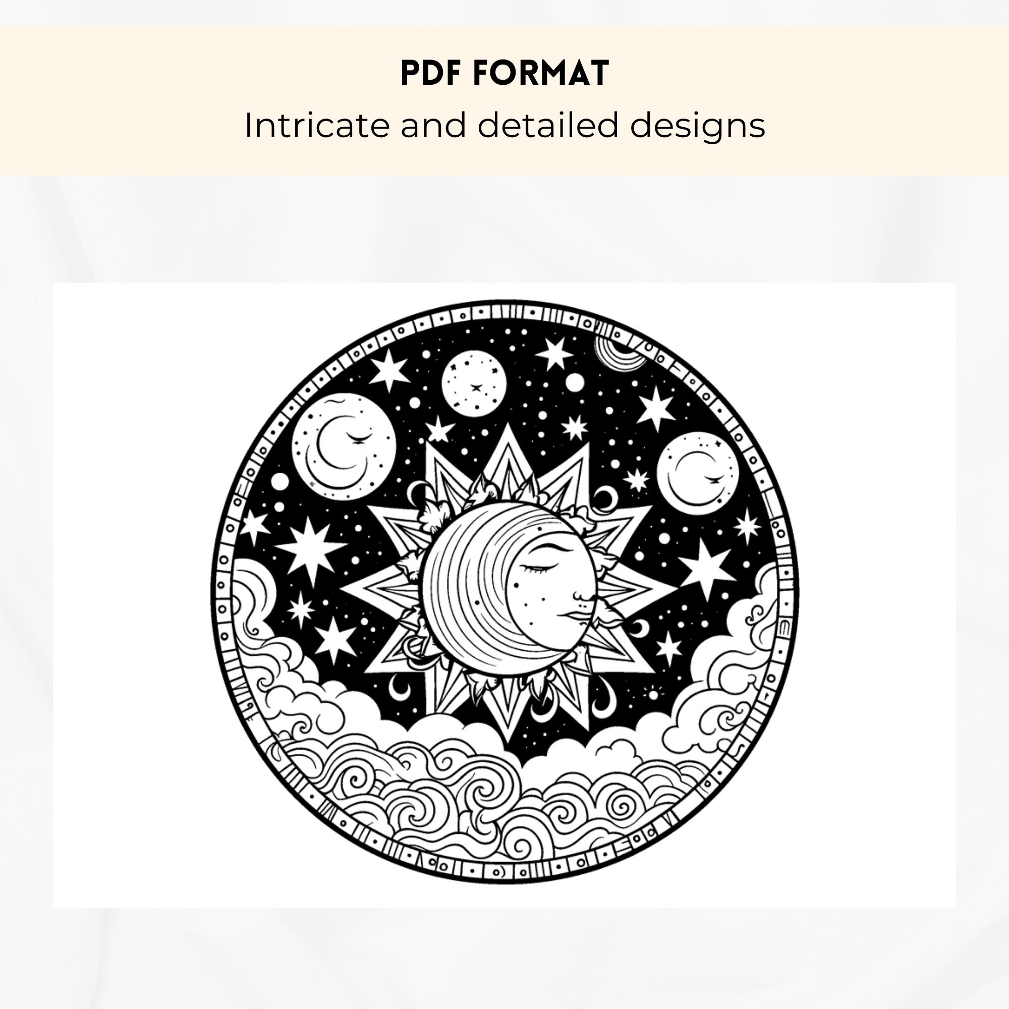 40 Celestial Coloring Pages Bundle, Sun Moon Star Coloring, Mystical ...