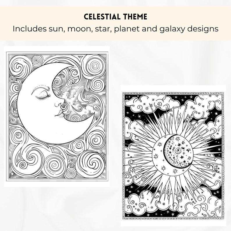 Rectangular Celestial Coloring Pages, Sun Moon Star Coloring, Mystical ...