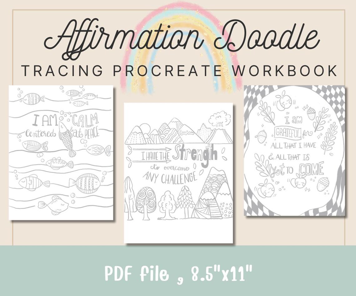 Affirmations Tracing Doodle Procreate Workbook, 10 Procreate Pages ...