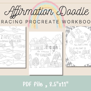 Affirmations Tracing Doodle Procreate Workbook, 10 Procreate Pages ...