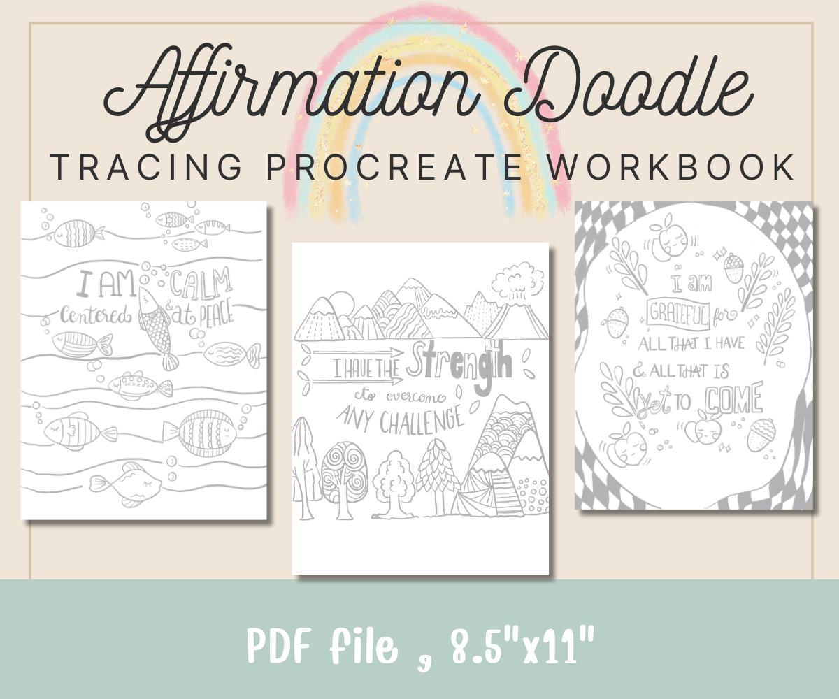 Affirmations Tracing Doodle Procreate Workbook, 10 Procreate Pages ...