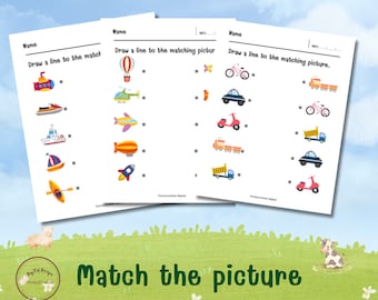 50 Printable Matching Worksheets, Match the Picture, Kindergarten ...