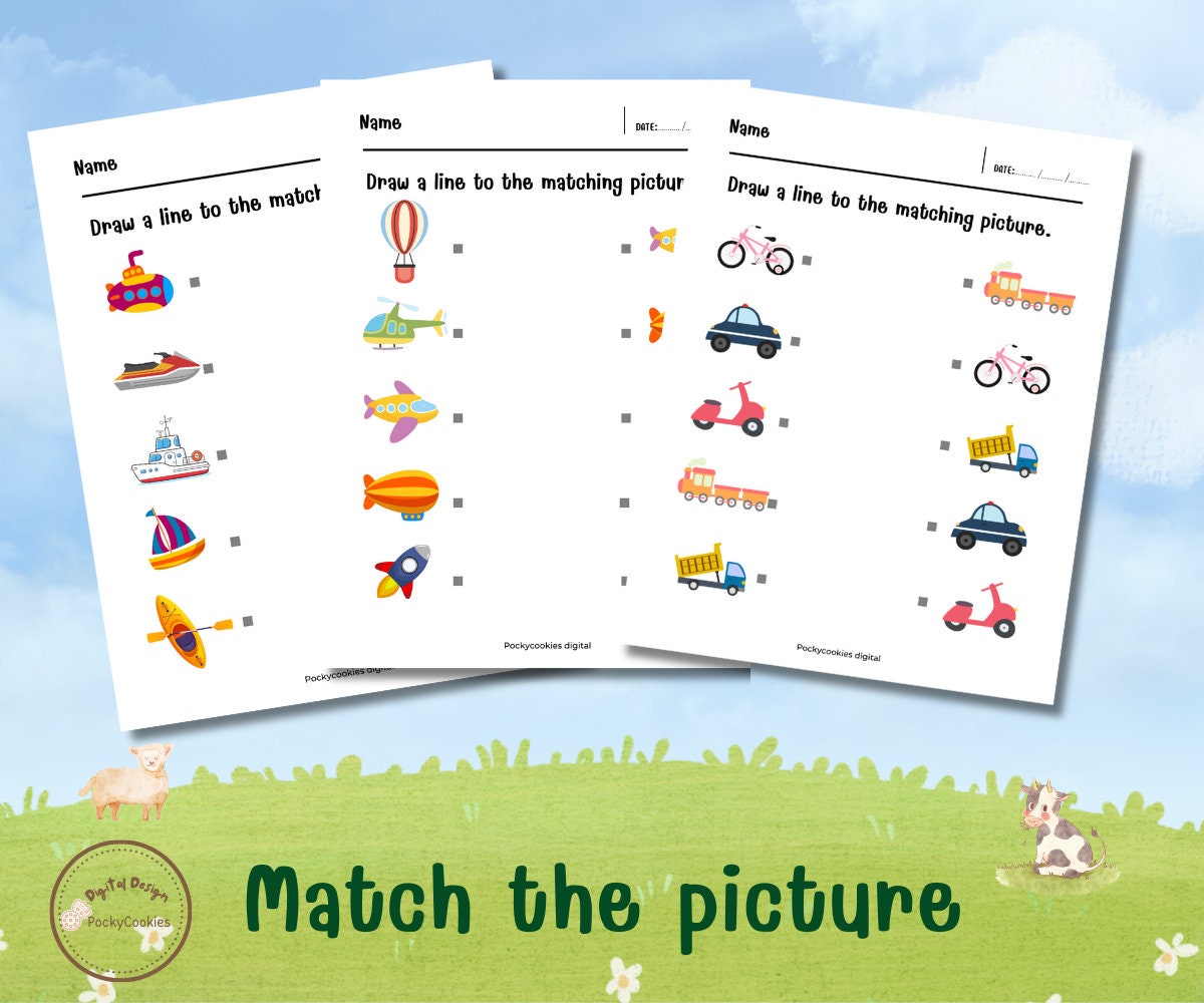 Printable Matching Worksheets, Match the Picture, Kindergarten ...