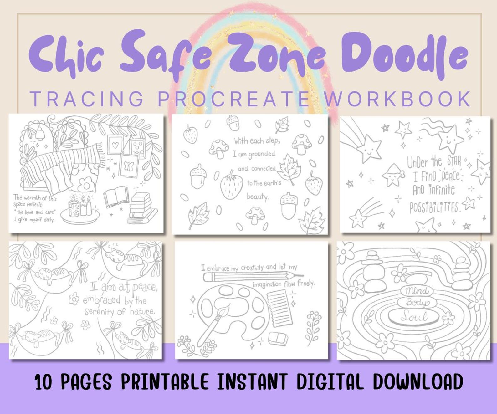 Affirmations Tracing Doodle Procreate Workbook, 10 Procreate Pages ...