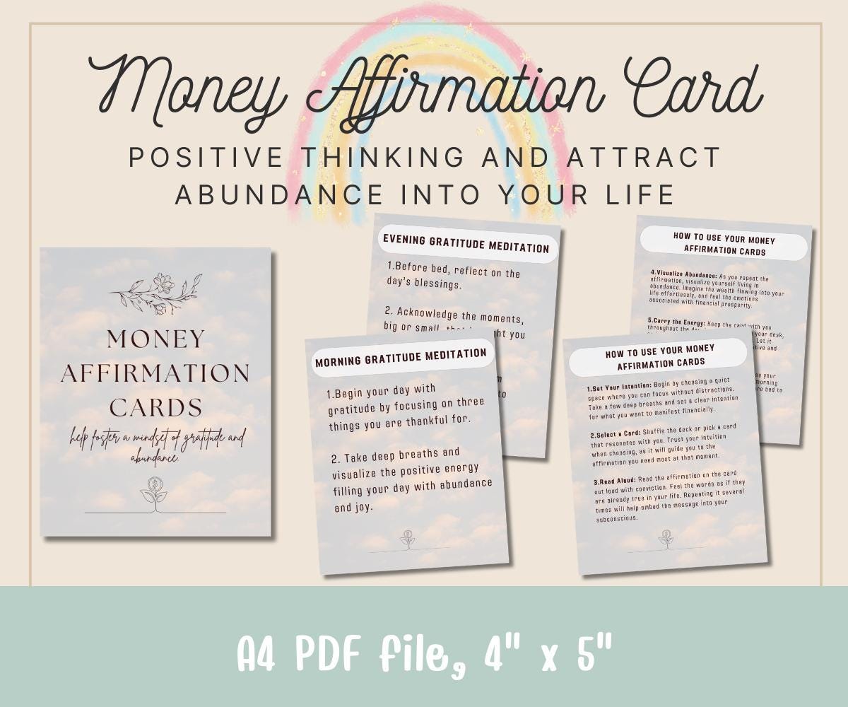Money Affirmation Cards, Printable Affirmation Digital Cards Deck ...