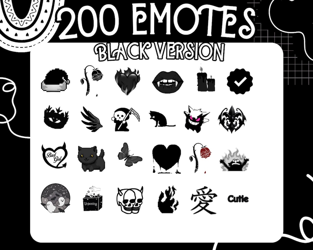 200+ Black Minimalist Emotes, Twitch, Discord, Kick (digital Download ...
