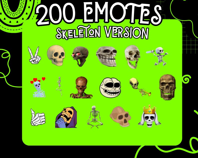 200+ Spooky Skeleton Emotes for Twitch, Discord, Kick | Cute Halloween ...