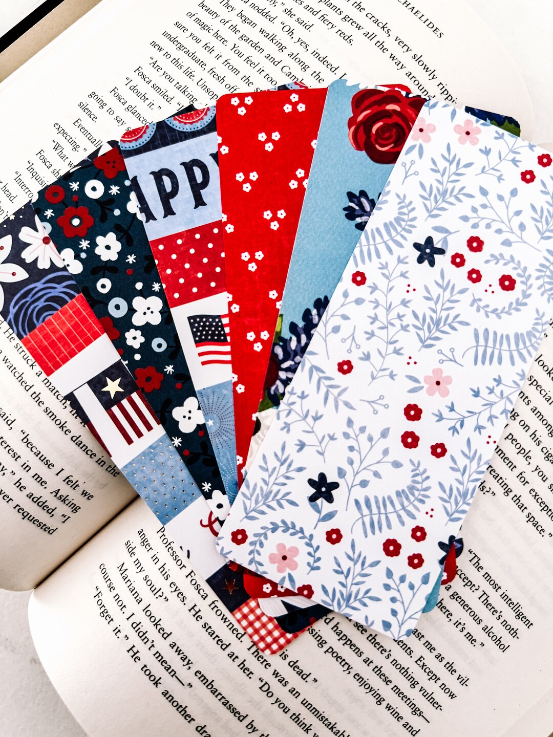 Floral 4th of July Bookmarks | Patriotic Handmade Laminated - Etsy
