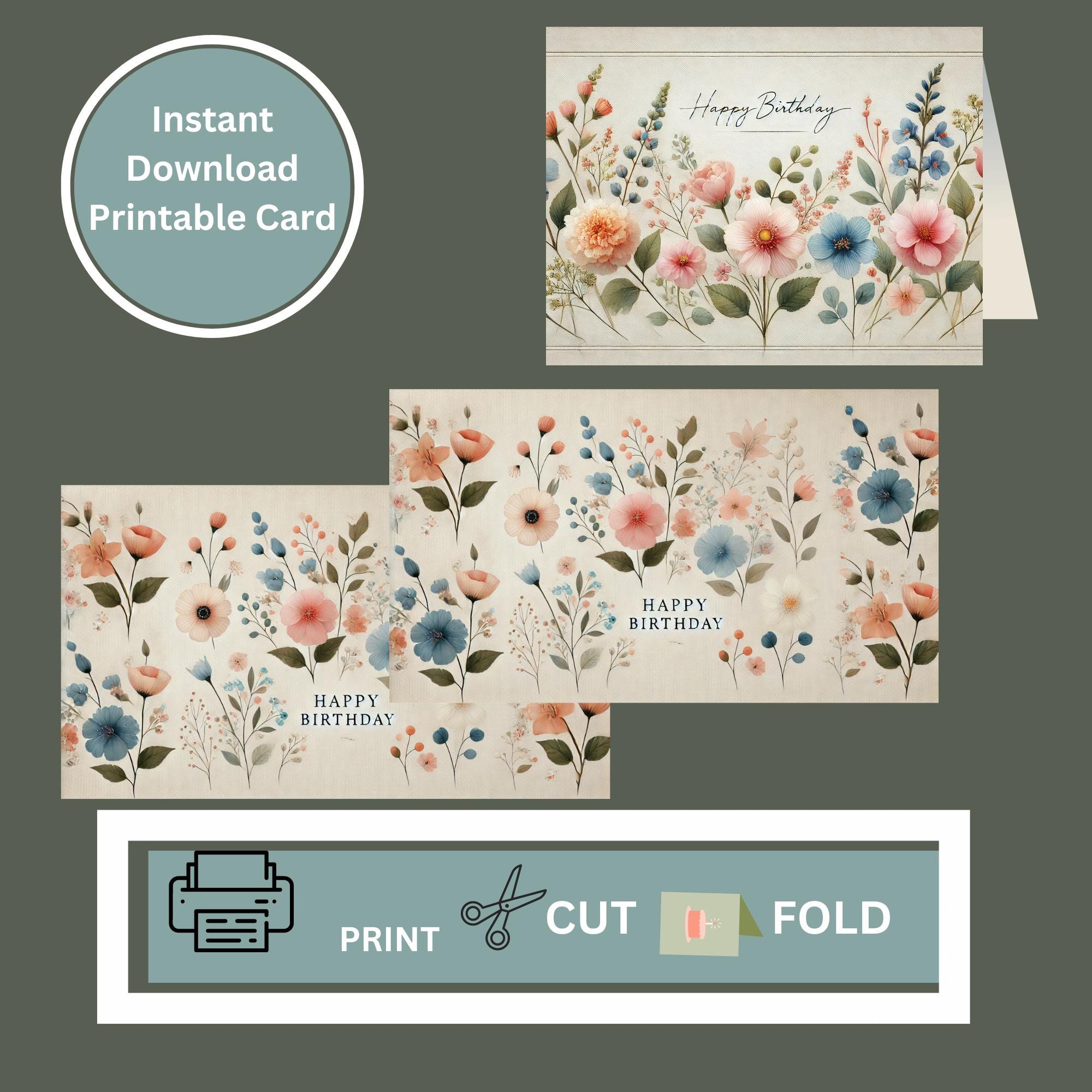 Printable Birthday Card With Flowers, Watercolor Floral Printable Card ...