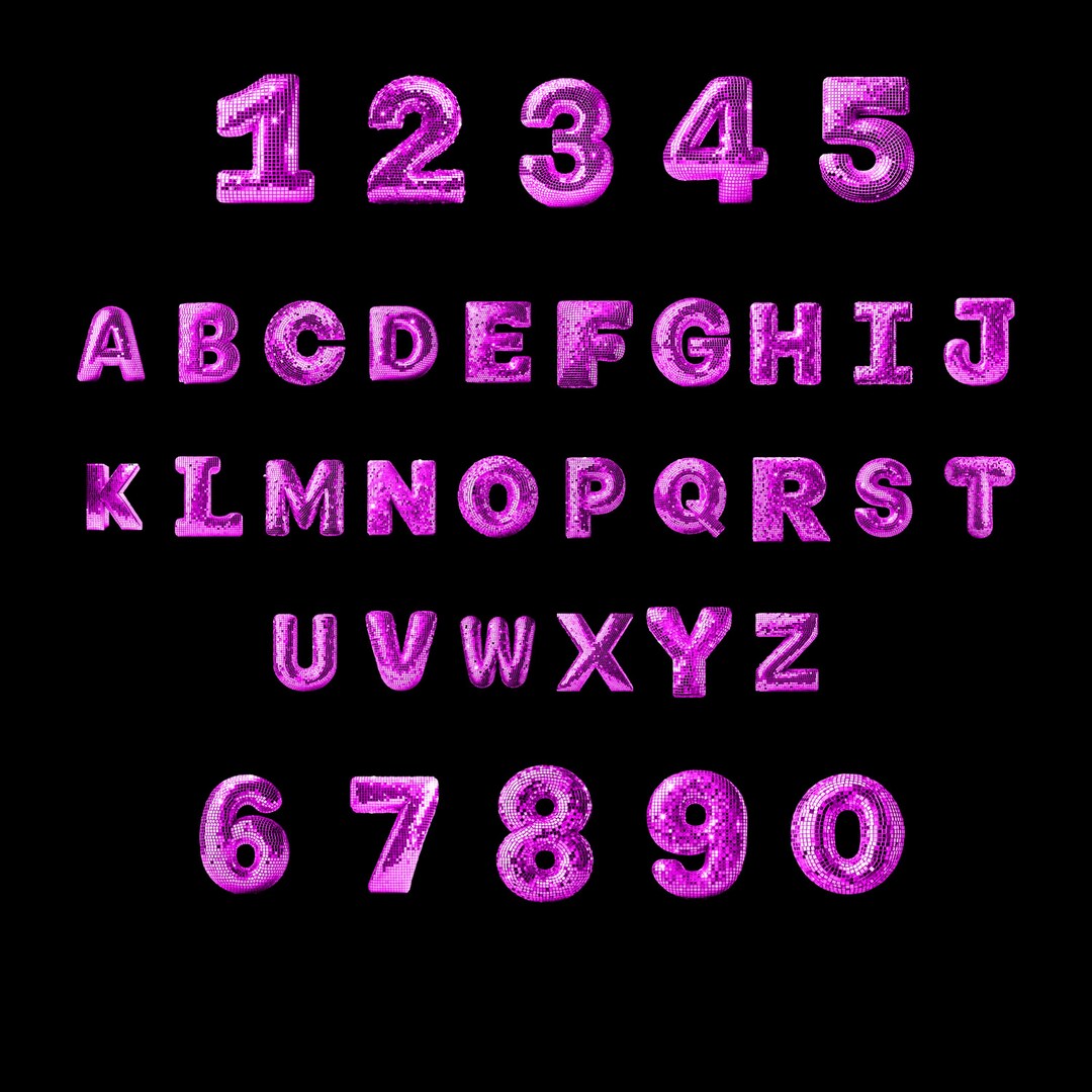 Vibrant Pink Shiny Alphabet Letters A-Z Numbers 0-9 Clipart, Reflective ...