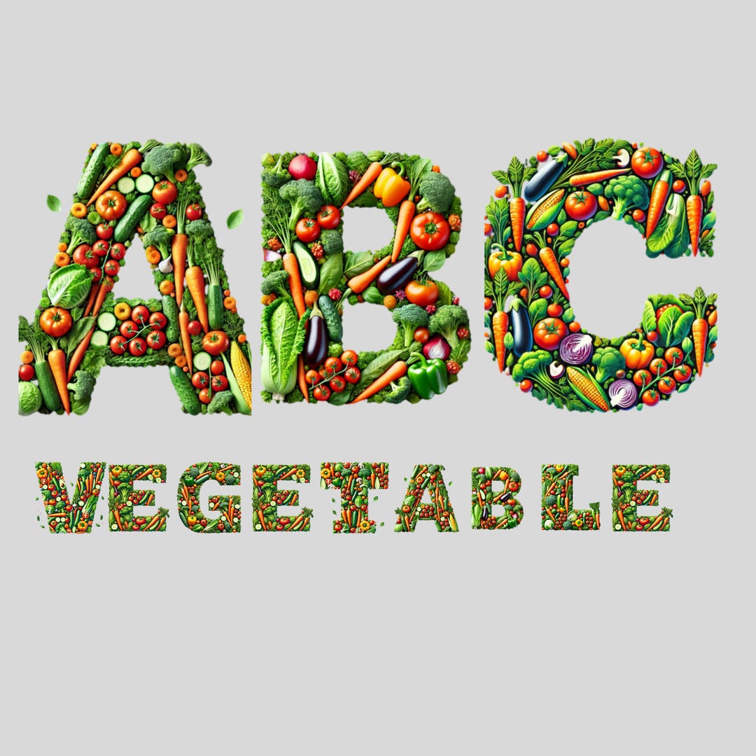 Vegetable Alphabet Clipart: A-Z and 0-9, Fun Food Font (digital ...