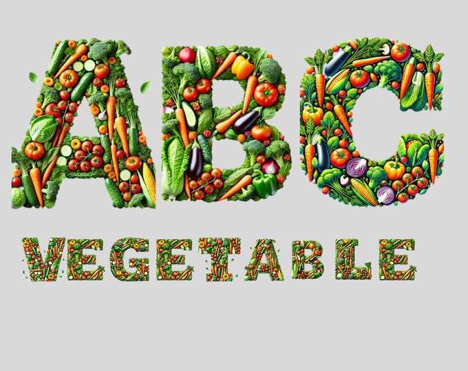 Vegetable Alphabet Clipart: A-Z and 0-9, Fun Food Font (digital ...