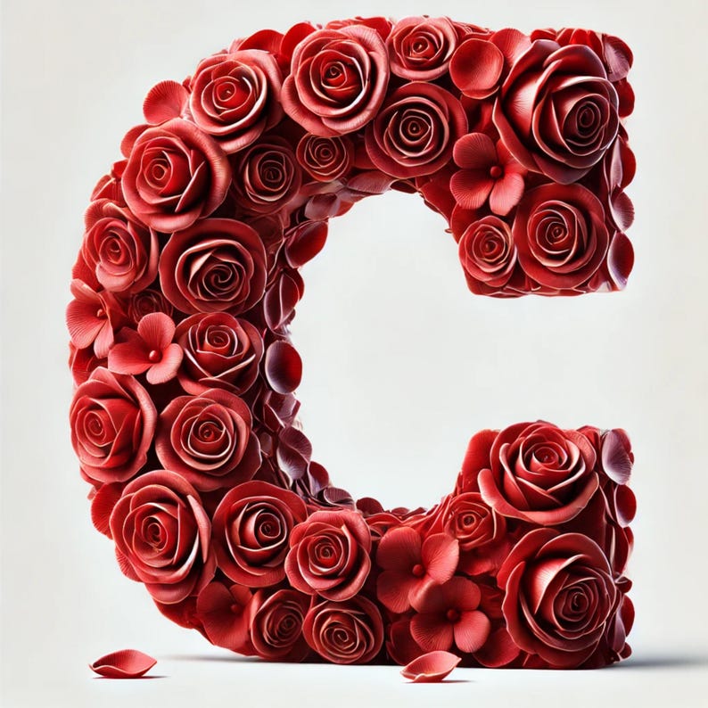 Red Rose Alphabet Clipart: Floral Letters & Numbers (digital Download ...
