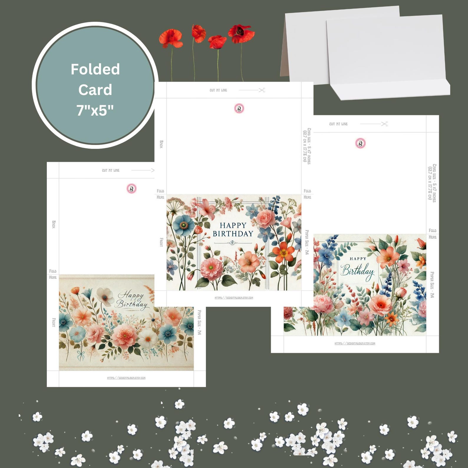 Printable Birthday Card With Flowers, Watercolor Floral Printable Card ...