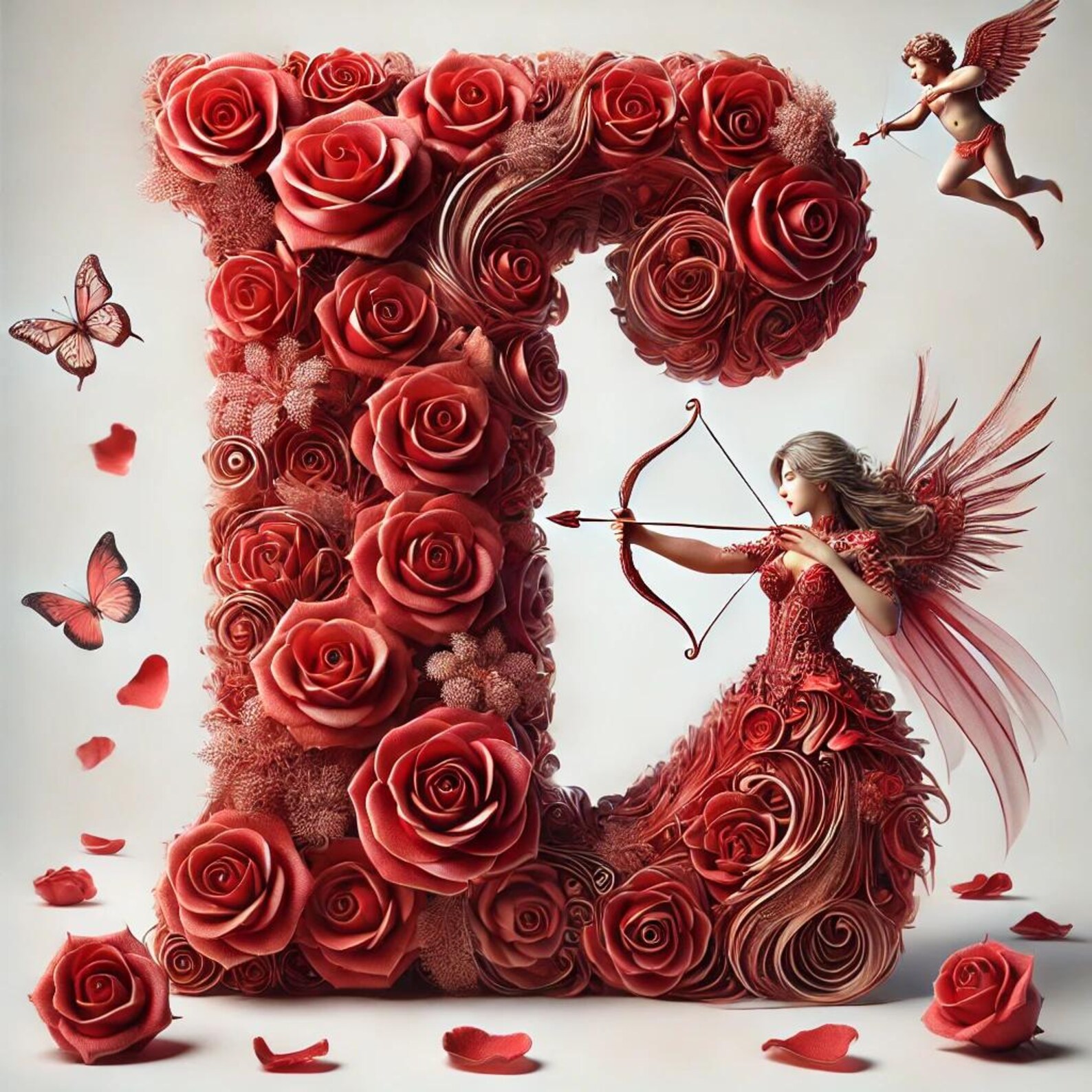 Elegant 3D A-Z & 0-9 Alphabet With Red Rose Petals | Fantasy Woman ...