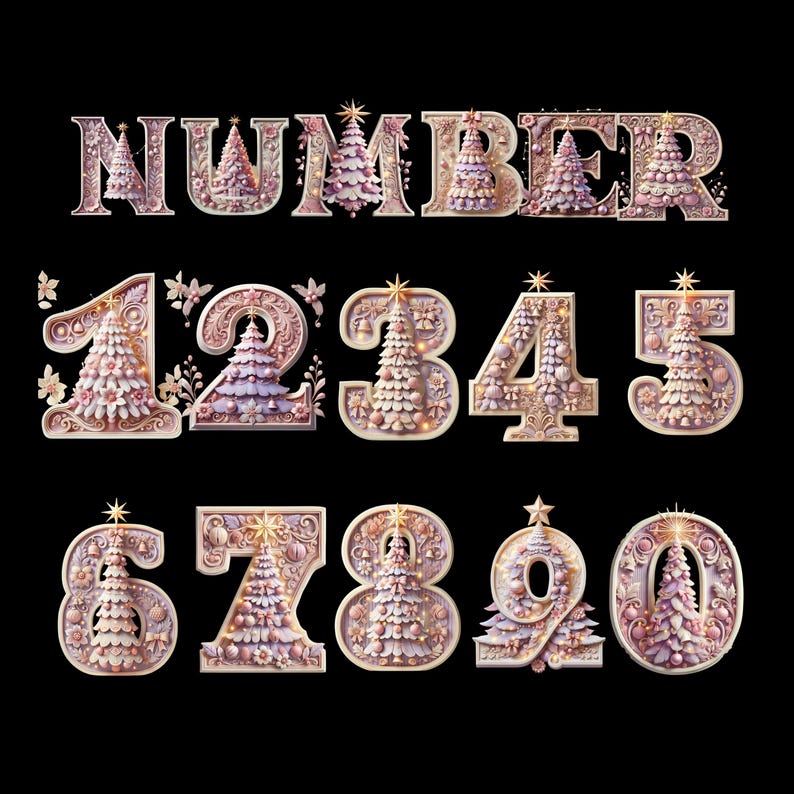 Christmas Tree Alphabet Numbers Clipart, Holiday Numbers 0-9, Pastel ...