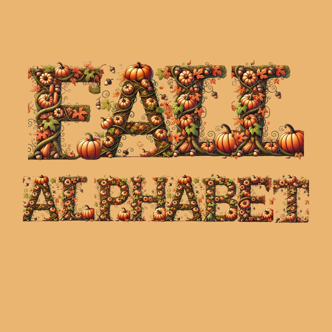 Fall Alphabet Clipart A-Z 0-9 Pumpkin Leaf Autumn Letters Harvest ...