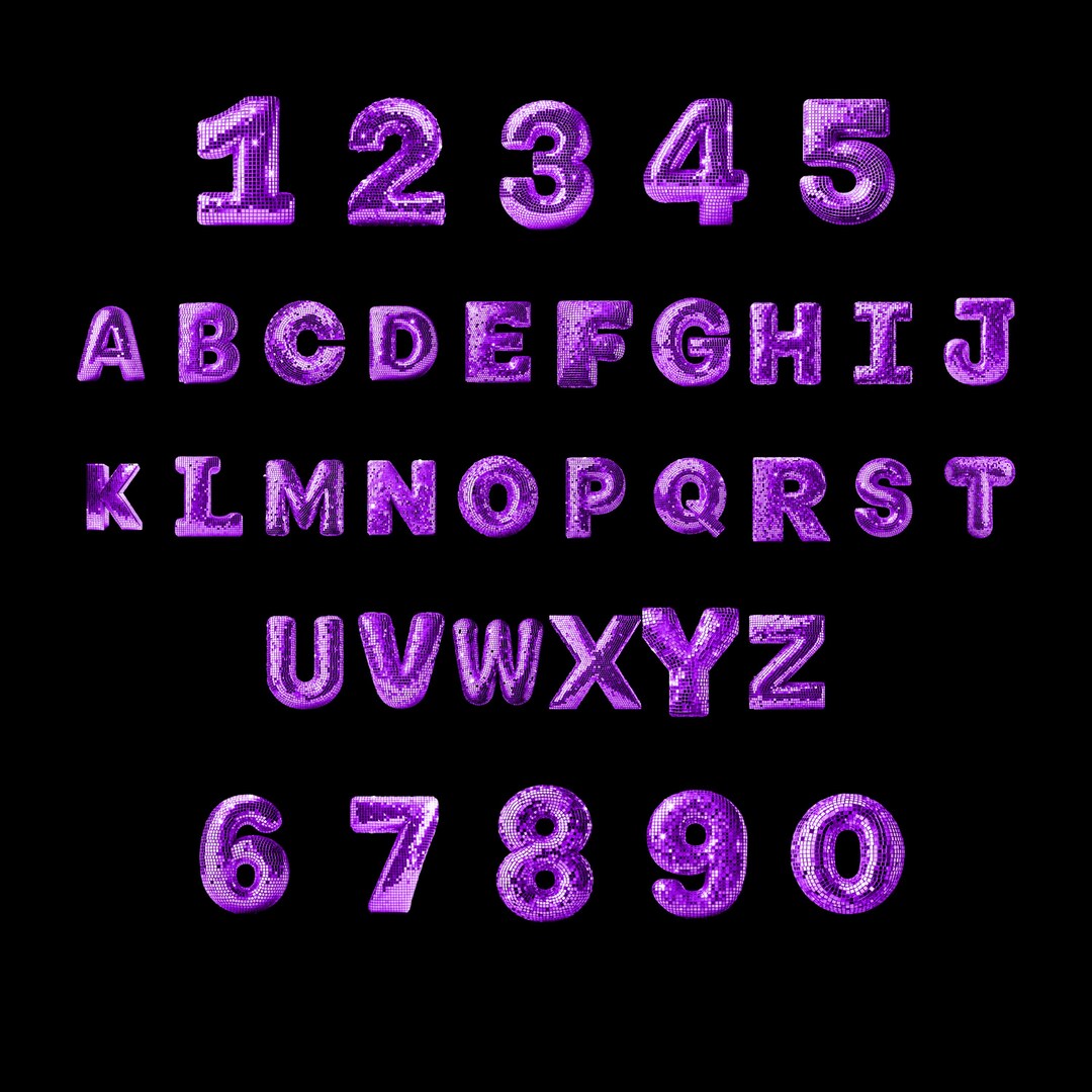 Purple Disco Font Clipart: Shiny Alphabet & Numbers (digital Download ...