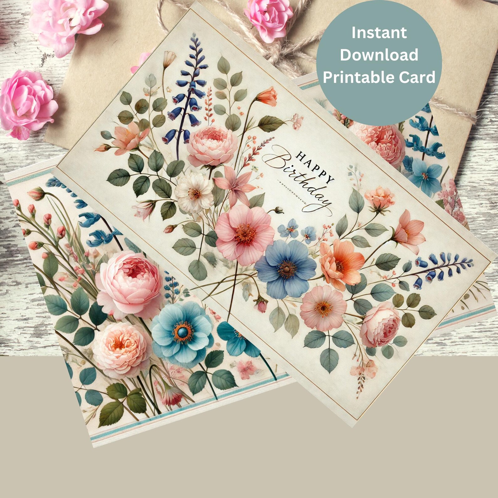 Printable Birthday Card With Flowers, Watercolor Floral Printable Card ...