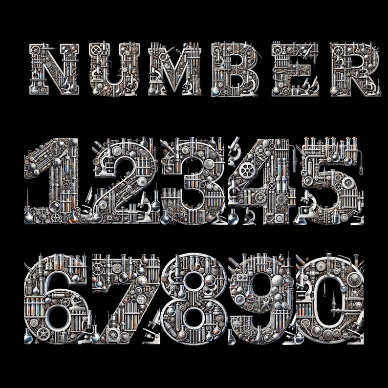 Science Lab Alphabet A-Z & Numbers 0-9 Digital Clipart Chemistry ...