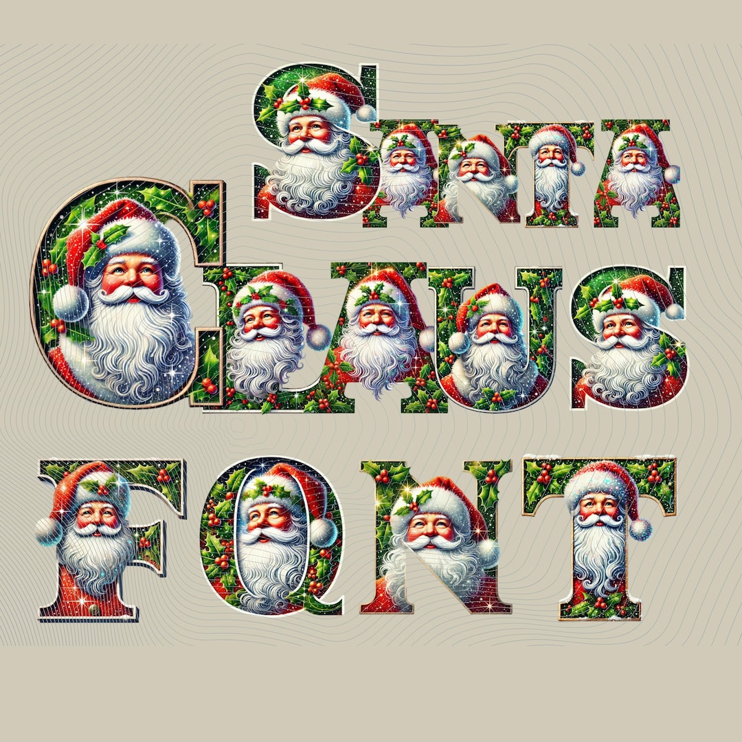Christmas Santa Claus Alphabet A-Z & Numbers 0-9, Festive Digital Font ...