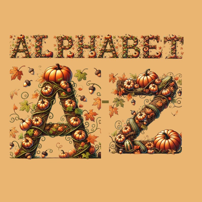 Fall Alphabet Clipart A-Z 0-9 Pumpkin Leaf Autumn Letters Harvest ...