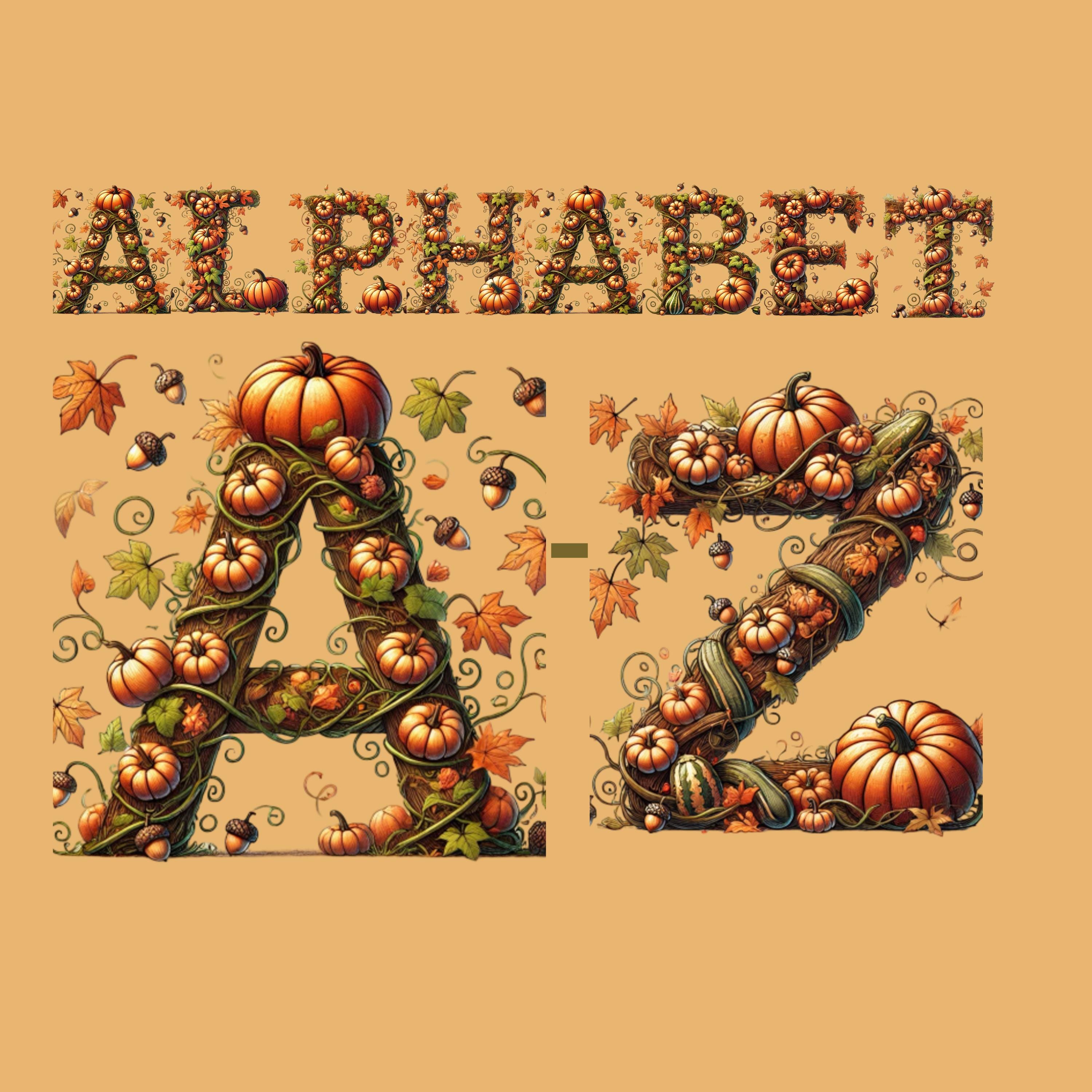 Fall Alphabet Clipart A-Z 0-9 Pumpkin Leaf Autumn Letters Harvest ...