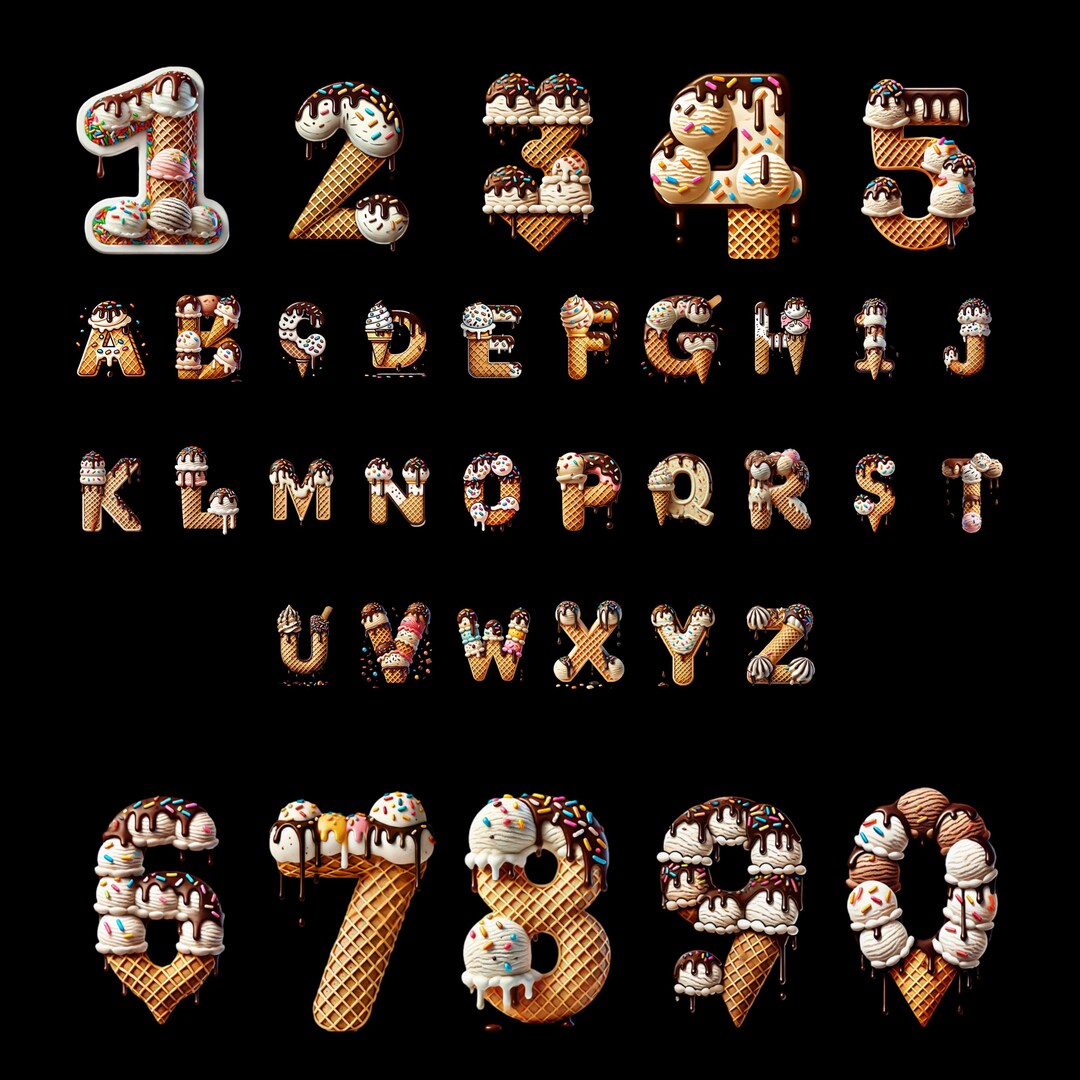 Ice Cream Alphabet & Numbers Clipart: Fun Printable Font (digital ...