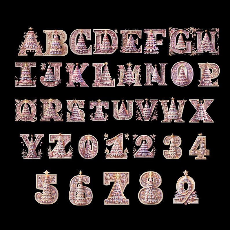 Christmas Tree Alphabet Numbers Clipart, Holiday Numbers 0-9, Pastel ...