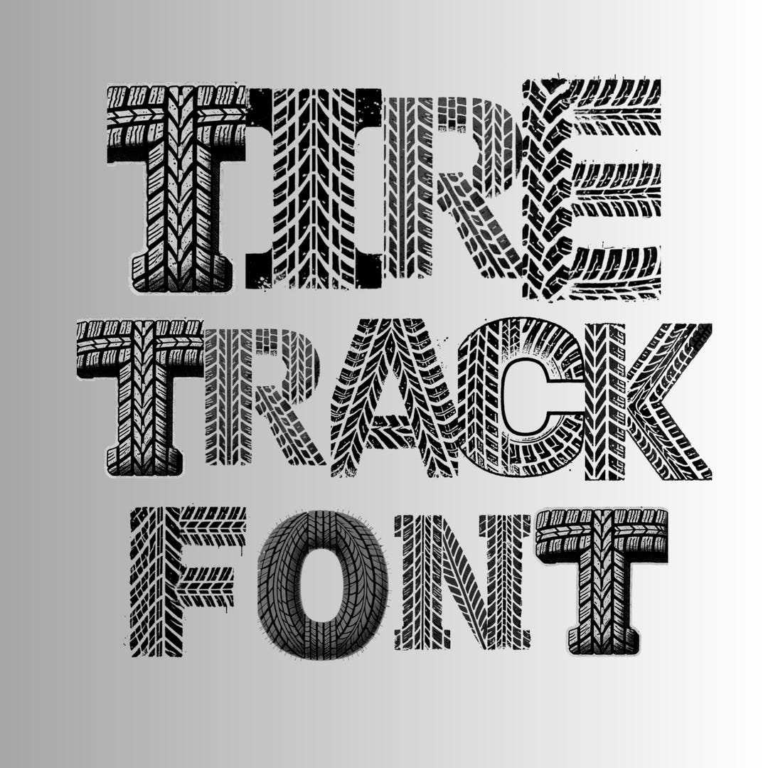 Tire Track Font Digital Alphabet A-Z, Numbers 0-9, Bold Watercolor ...