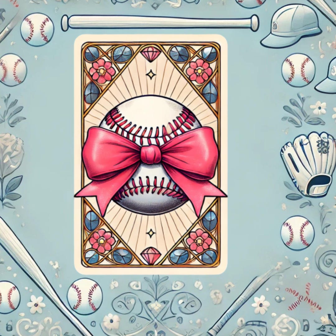 Cute Pink Bow Baseball Tarot Card - Watercolor Mosaic Style - Unique ...