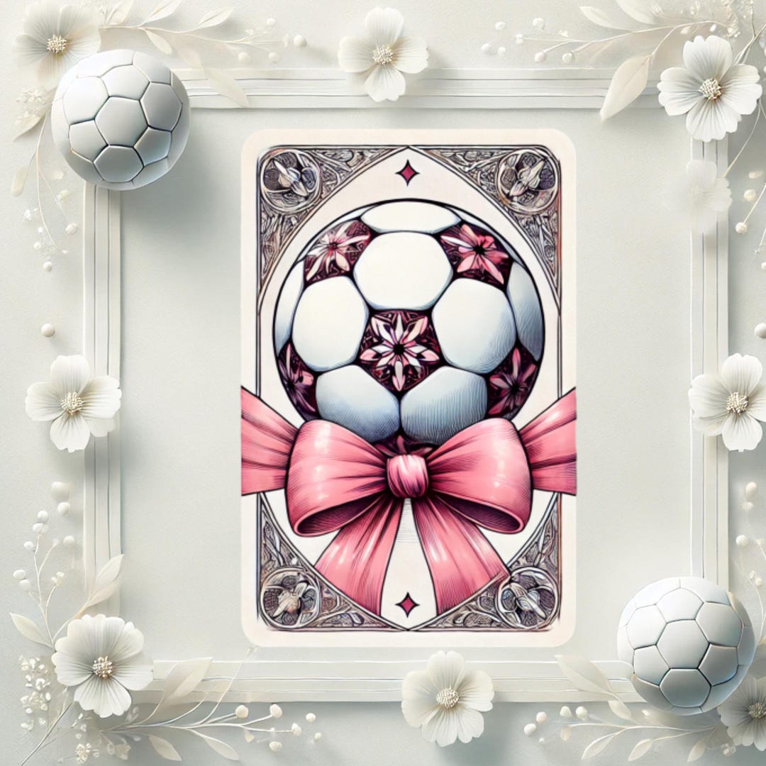 Soccer Tarot Card With Pink Bow, Cute Mosaic Soccer Card, Watercolor ...