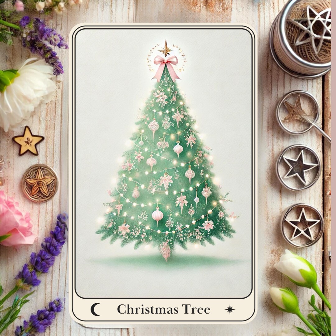 Christmas Tree Tarot Card: Pink & Gold Festive Art (digital Download ...