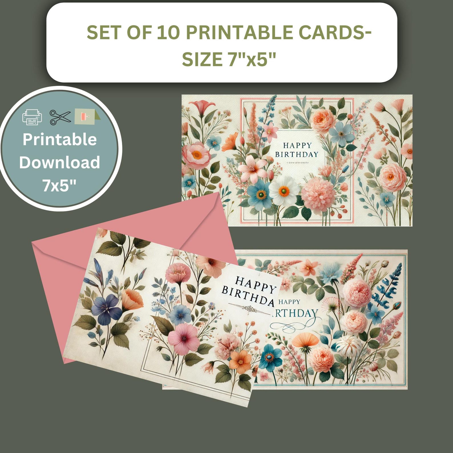 Printable Birthday Card With Flowers, Watercolor Floral Printable Card ...