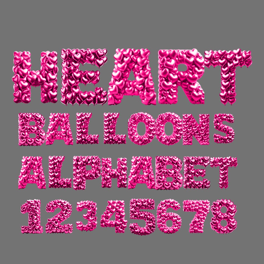 Heart Balloon Alphabet Clipart, Pink Balloon Letters & Numbers ...