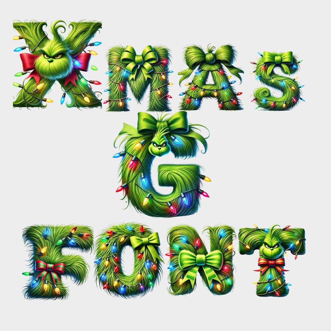 Christmas Furry Letters & Numbers Clipart: Holiday Lights, Bow (digital ...